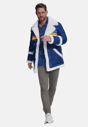 FURNIQ UK Quilted Genuine Leather Puffer Coat With Shearling Trim