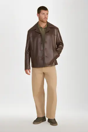 FURNIQ UK Relaxed Nappa Leather Blazer - Brown