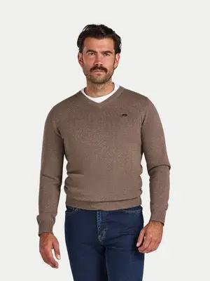 RAGING BULL Classic V-neck Sweater - Toast