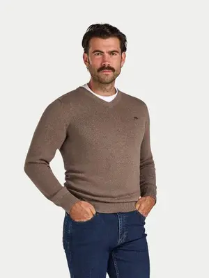 RAGING BULL Classic V-neck Sweater - Toast