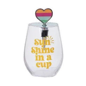 TOTALEE GIFT Sun Shine Wine Glass W/ Stopper Set Of 2 Glass 18 Oz - Clear