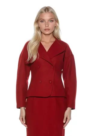ALEXIA ADMOR Soren Crewneck Rounded Sleeve Blazer - Red