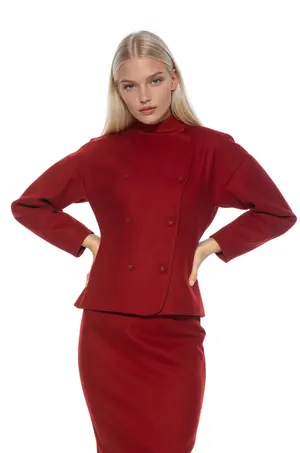 ALEXIA ADMOR Soren Crewneck Rounded Sleeve Blazer - Red