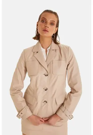 FURNIQ UK Leather Safari Jacket - Beige