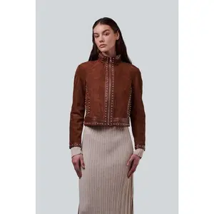 FURNIQ UK Harper Suede Studded Jacket - Brown