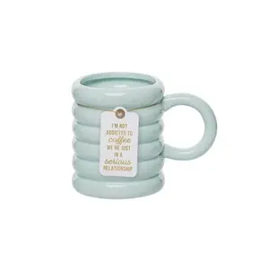 TOTALEE GIFT Addicted To Coffee Teal Ribbed Mug Ceramic 22 Oz - Blue