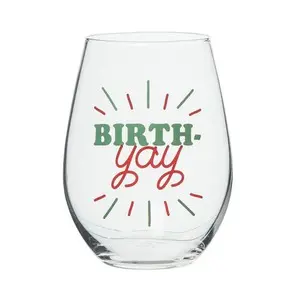 TOTALEE GIFT Birth-yay! Wine Glass 18 Oz - Clear