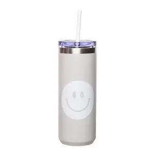 TOTALEE GIFT Smiley Tumbler W/ Straw Metal 18 Oz - Clear