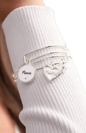 ALEX AND ANI Mother Of Pearl Heart Bangle Bracelet Duo - Silver