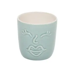 TOTALEE GIFT Face Small Planter Ceramic - Blue