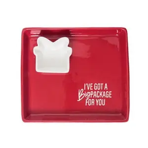 TOTALEE GIFT Package For You Platter & Dip Bowl Set Of 2 Ceramic - Red