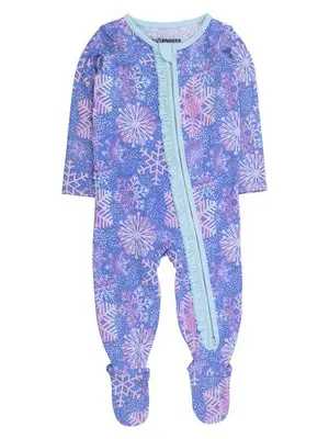 RUFFLEBUTTS Modal Blend Ruffle One Piece Footie Pajamas - Shimmer Snowflakes