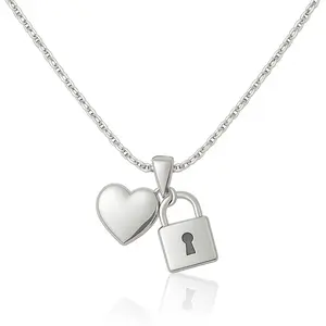 DONATELLO GIAN Heart And Lock Pendant Necklace - Silver