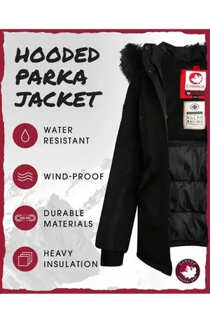 CANADA WEATHER GEAR Short Parka Hooded Jacket - Black