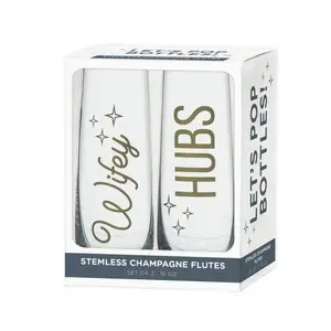 TOTALEE GIFT Wifey/hubs Champagne Glass Set Of 2 Glass 18 Oz - Clear