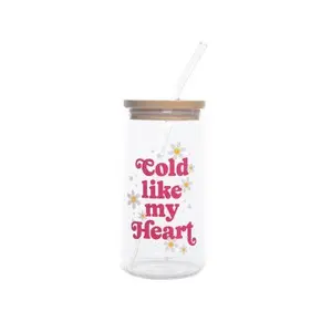 TOTALEE GIFT Like My Heart Glass Cup W/ Lid And Straw Glass 16 Oz - Clear