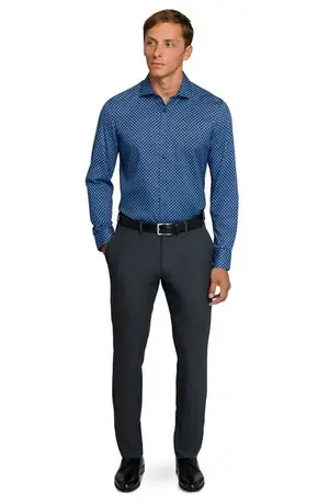W.R.K Reworked Slim Fit Blue Diamond Print Cotton Dress Shirt - Navy/blue
