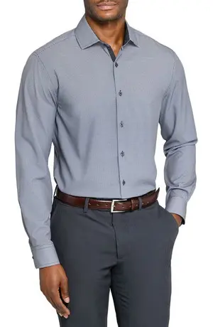 W.R.K Regular Fit Black Micro Houndstooth Performance Dress Shirt