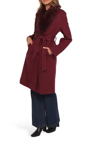 PETAL & PUP Belted Faux Fur Collared Coat