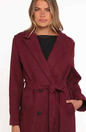 PETAL & PUP Belted Faux Fur Collared Coat