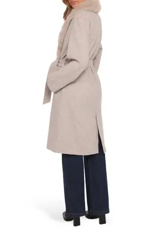 PETAL & PUP Belted Faux Fur Collared Coat