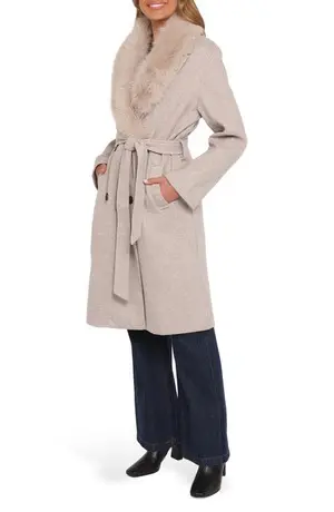 PETAL & PUP Belted Faux Fur Collared Coat