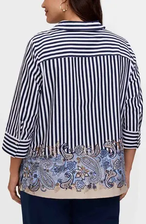 Foxcroft Julia Stripe Cotton Popover Top