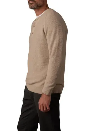 THE NORMAL BRAND Textured Cotton Blend Henley Sweater - Flax