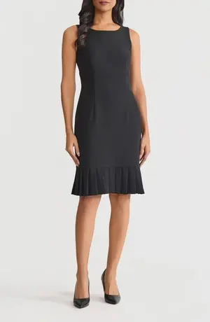 KASPER Pleated Hem Sleeveless Sheath Dress