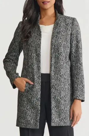 KASPER Herringbone Open Front Blazer