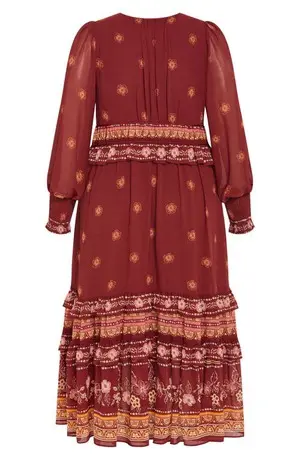 City Chic Cameron Long Sleeve Maxi Dress - Orange Print