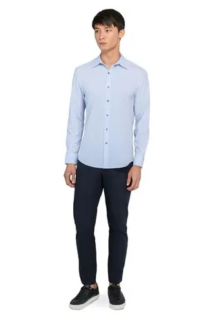 W.R.K Slim Fit Light Grid Check Performance Button-up Shirt - Blue