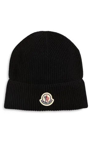 Moncler Logo Patch Cotton Beanie - Black