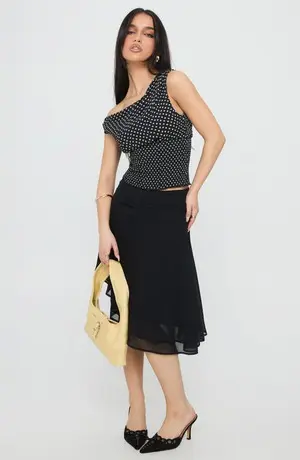 Princess Polly Asymmetric Mid-rise Skirt - Black