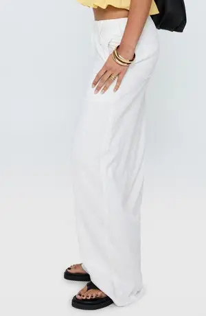 Princess Polly Pedra Linen Blend Wide Leg Pants - White
