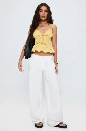 Princess Polly Pedra Linen Blend Wide Leg Pants - White