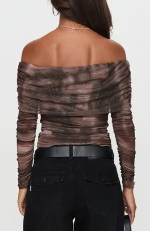 Princess Polly Off-the-shoulder Long Sleeve Mesh Top