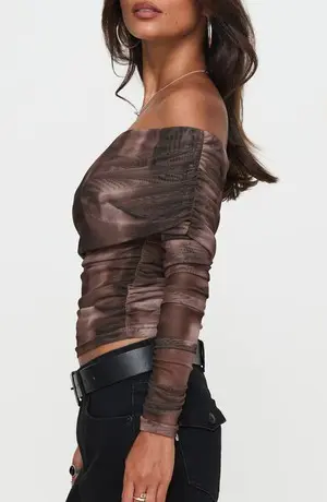 Princess Polly Off-the-shoulder Long Sleeve Mesh Top
