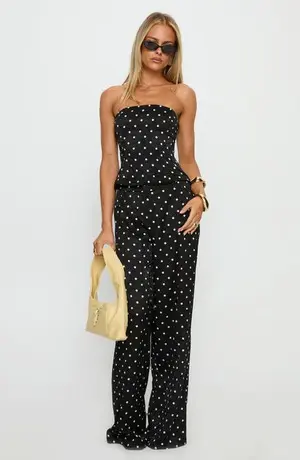 Princess Polly Polka Dot Strapless Top & Wide Leg Pants Set - Black Polka