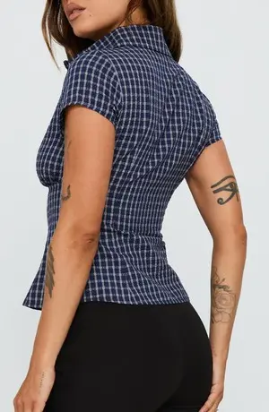Princess Polly Cottesloe Check Button-up Shirt - Navy Check