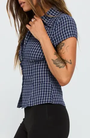 Princess Polly Cottesloe Check Button-up Shirt - Navy Check