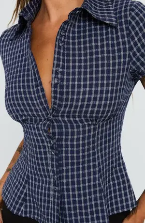Princess Polly Cottesloe Check Button-up Shirt - Navy Check