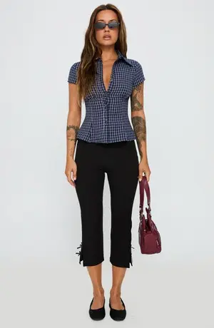 Princess Polly Cottesloe Check Button-up Shirt - Navy Check