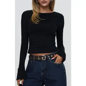 Princess Polly Harpur Long Sleeve Open Back Crop Top - Black