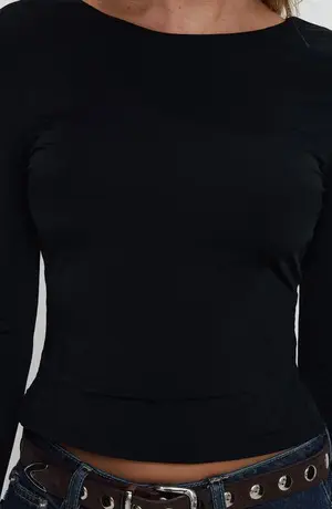 Princess Polly Harpur Long Sleeve Open Back Crop Top - Black