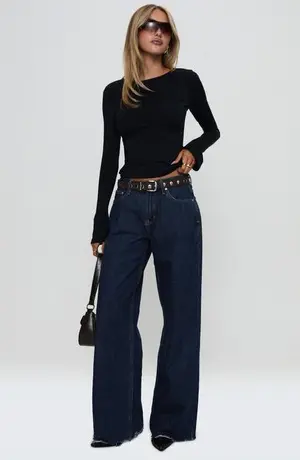 Princess Polly Harpur Long Sleeve Open Back Crop Top - Black