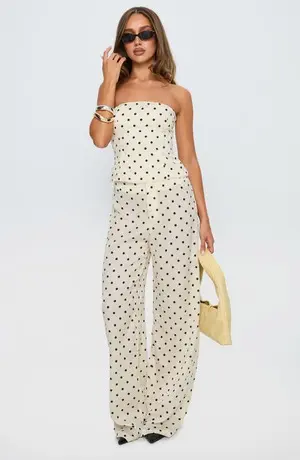 Princess Polly Polka Dot Strapless Top & Wide Leg Pants Set - Cream Polka