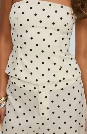 Princess Polly Polka Dot Strapless Top & Wide Leg Pants Set - Cream Polka