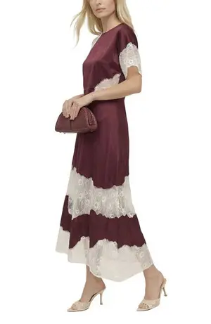 LILY AND LIONEL Selma Lace Insert Maxi Dress - Burgundy