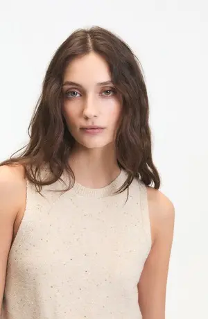 Deluc Sleeveless Sequin-accented Sweater - Sand